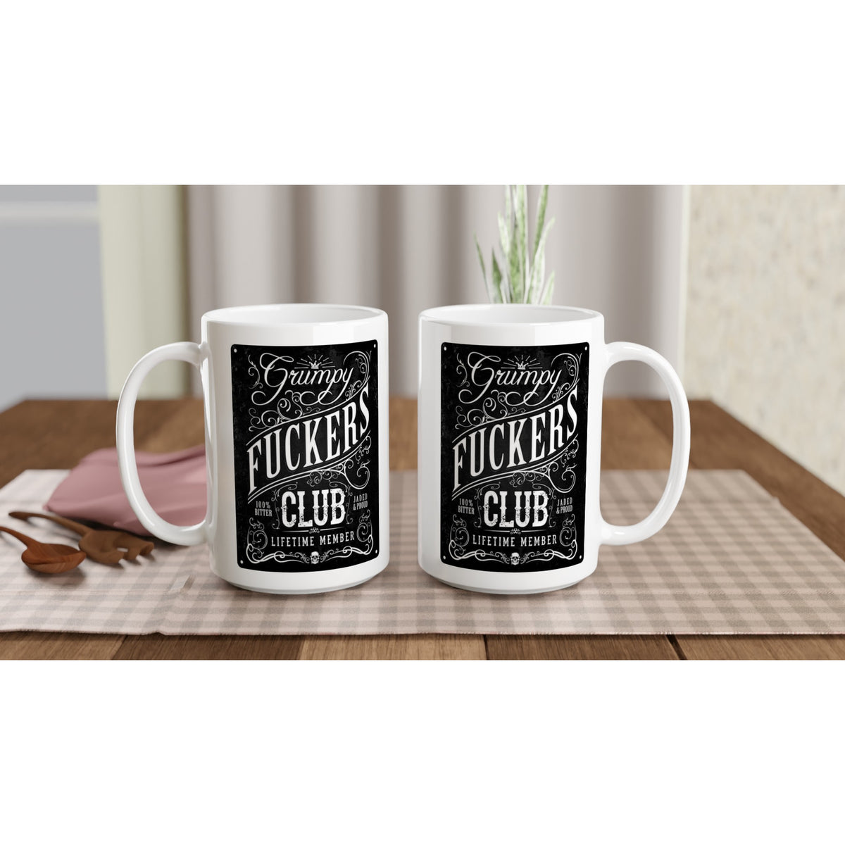 White 15oz Ceramic Mug Grumpy Fuckers Club – Arooga Mugs